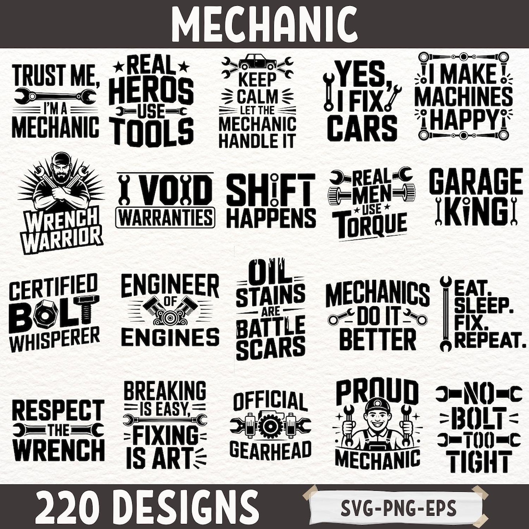 Mechanic SVG Bundle With 220 Designs for Cricut and Silhouette, Funny ...
