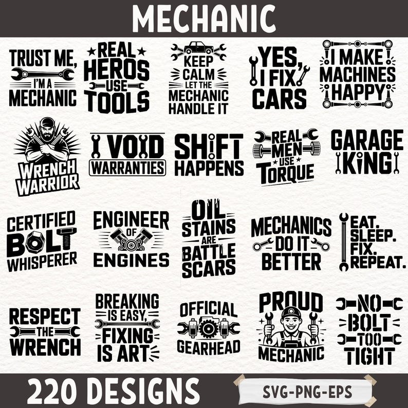 Mechanic SVG Bundle With 220 Designs for Cricut and Silhouette, Funny ...