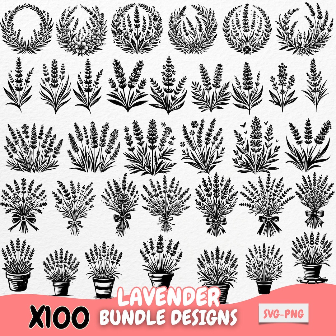 Lavender SVG Bundle 100 Designs, Lavender Floral Clipart, Botanical PNG ...
