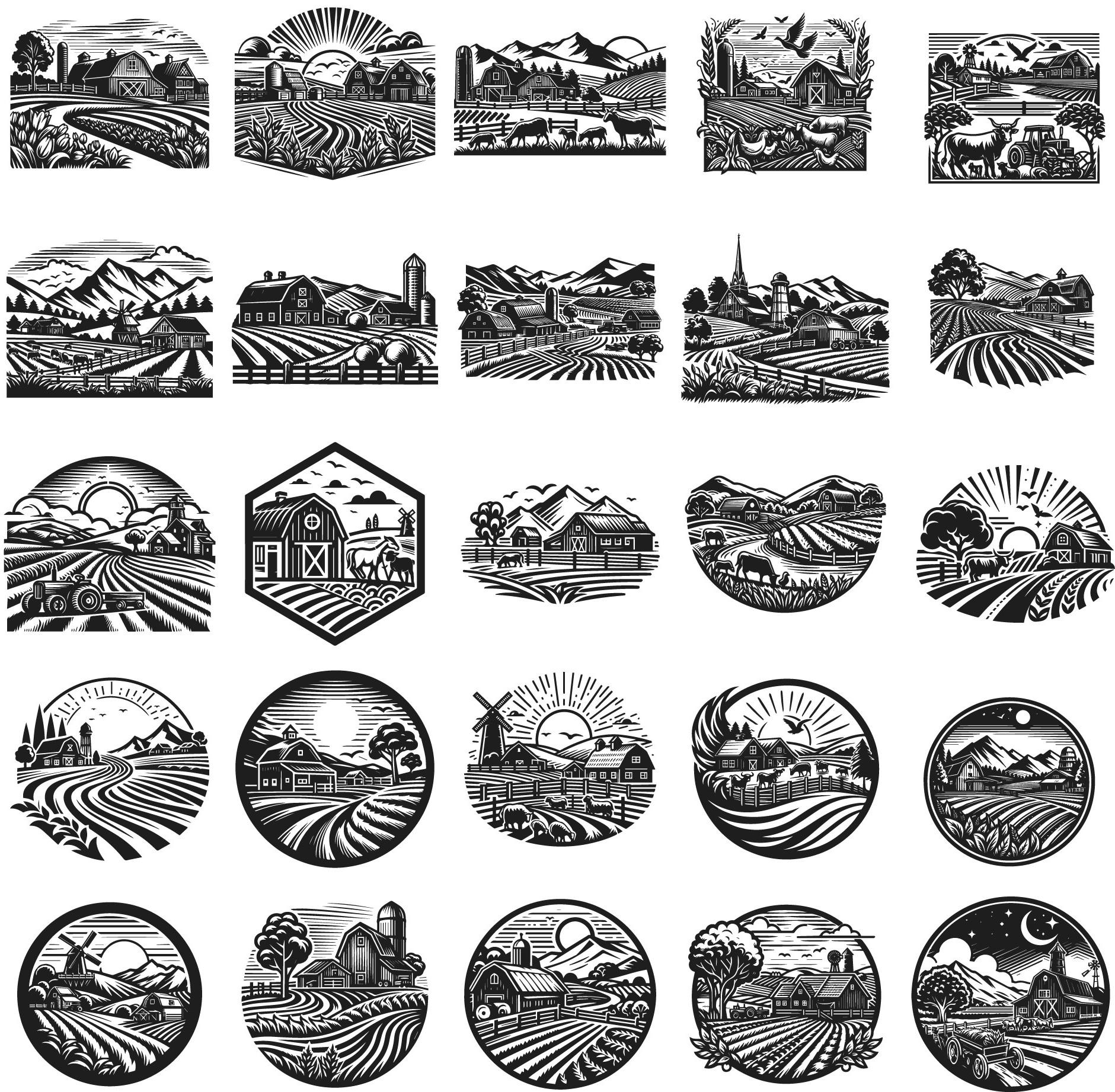 Farm Landscape SVG Bundle 100 Designs, Farmhouse Cut Files, Vintage ...