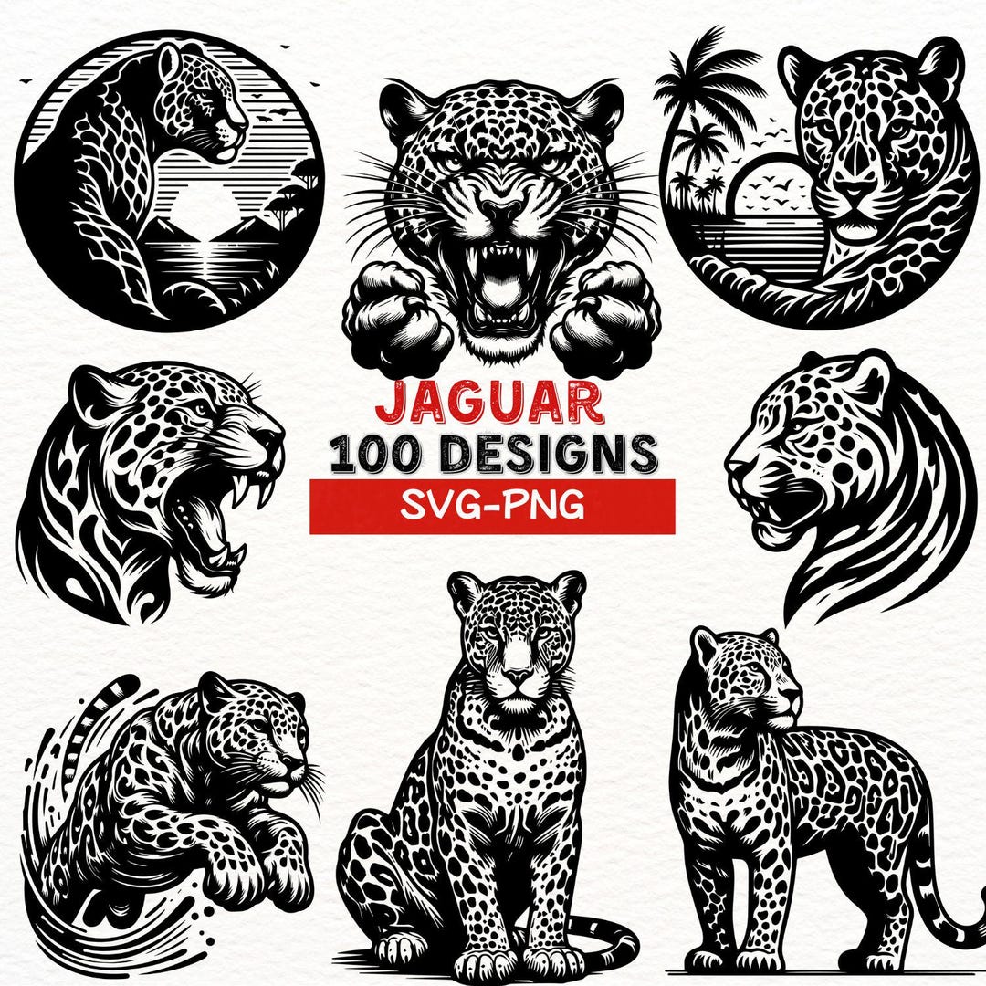 Jaguar SVG Designs Bundle | Wild Animal Cut Files | PNG Jaguar Clipart ...