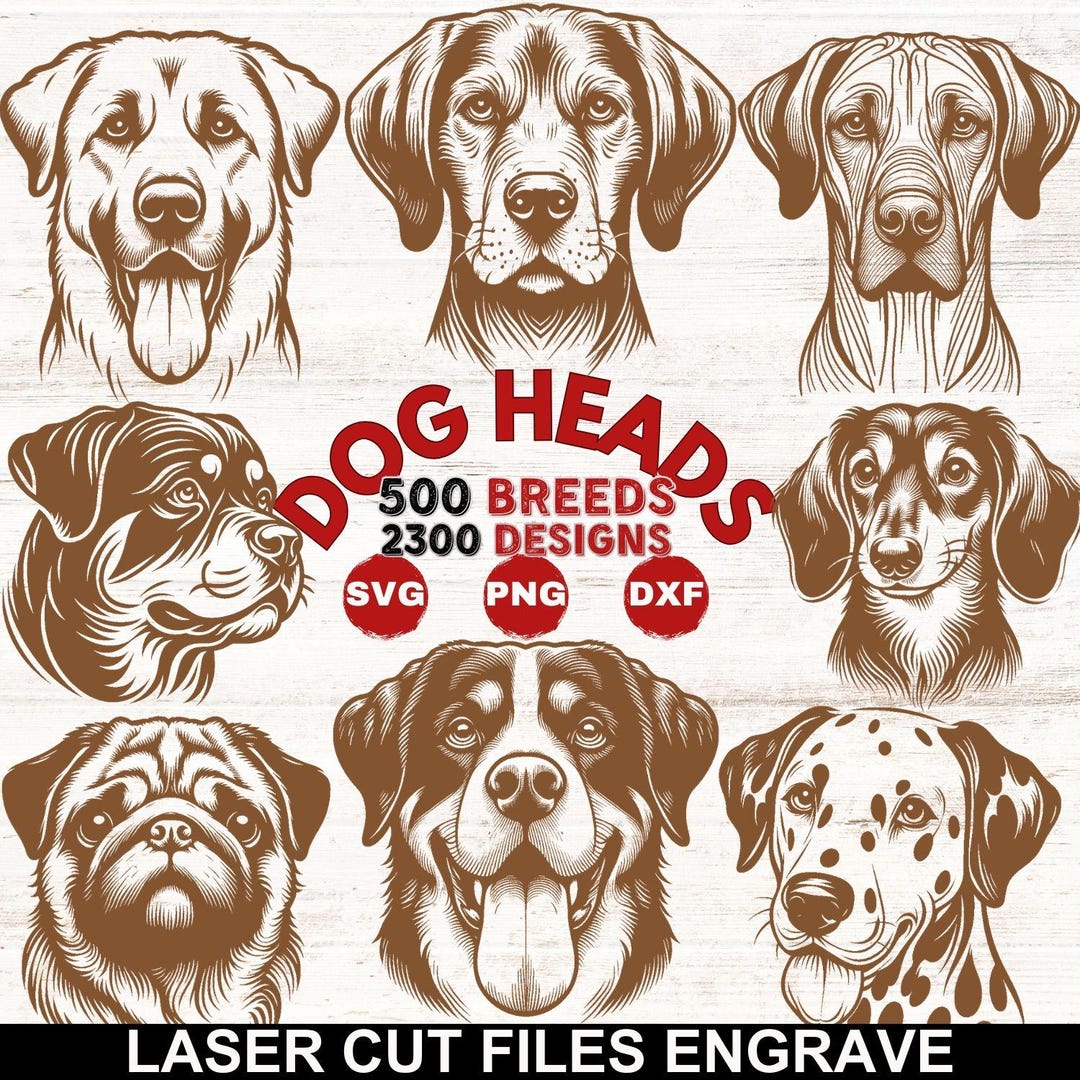 Dog Head SVG Bundle | 500 Dog Breeds | 2300 Designs | Laser Cut Files ...