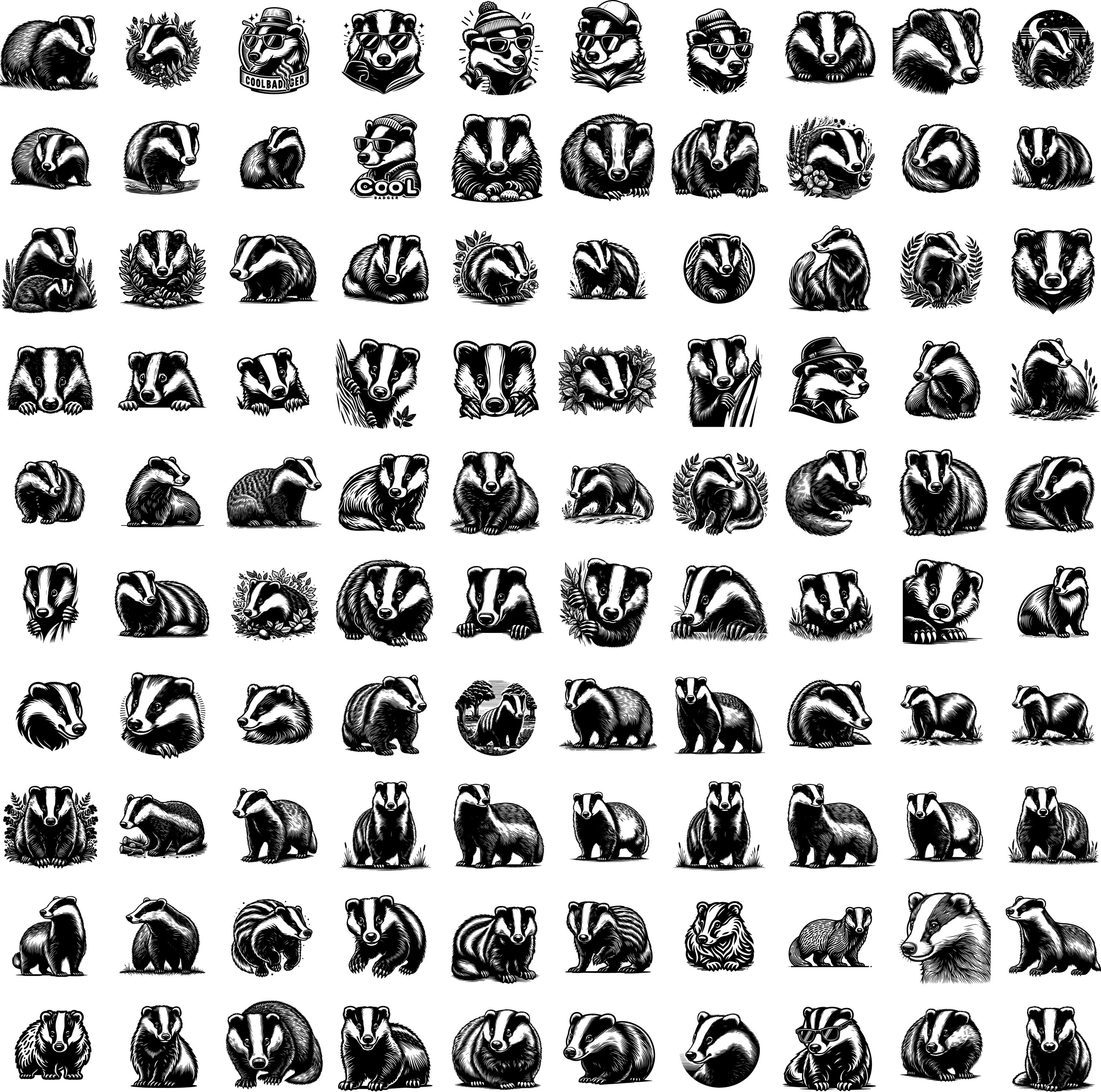 Badger SVG Bundle, 100 Badger Designs, Cool Badger Clipart, Wildlife ...