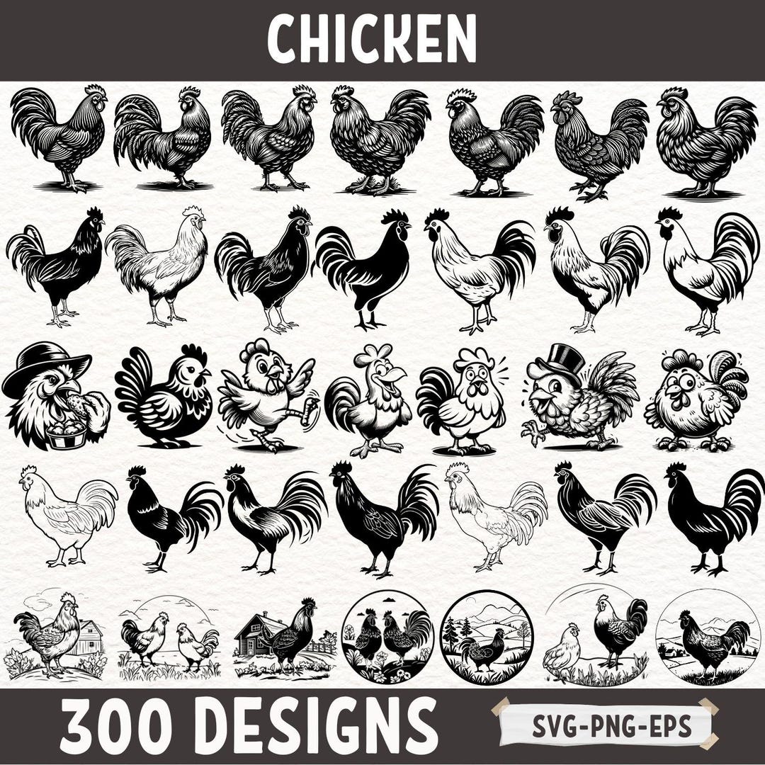 Chicken SVG Bundle, Rooster PNG, Farm Animal Clipart, Hen Vector ...