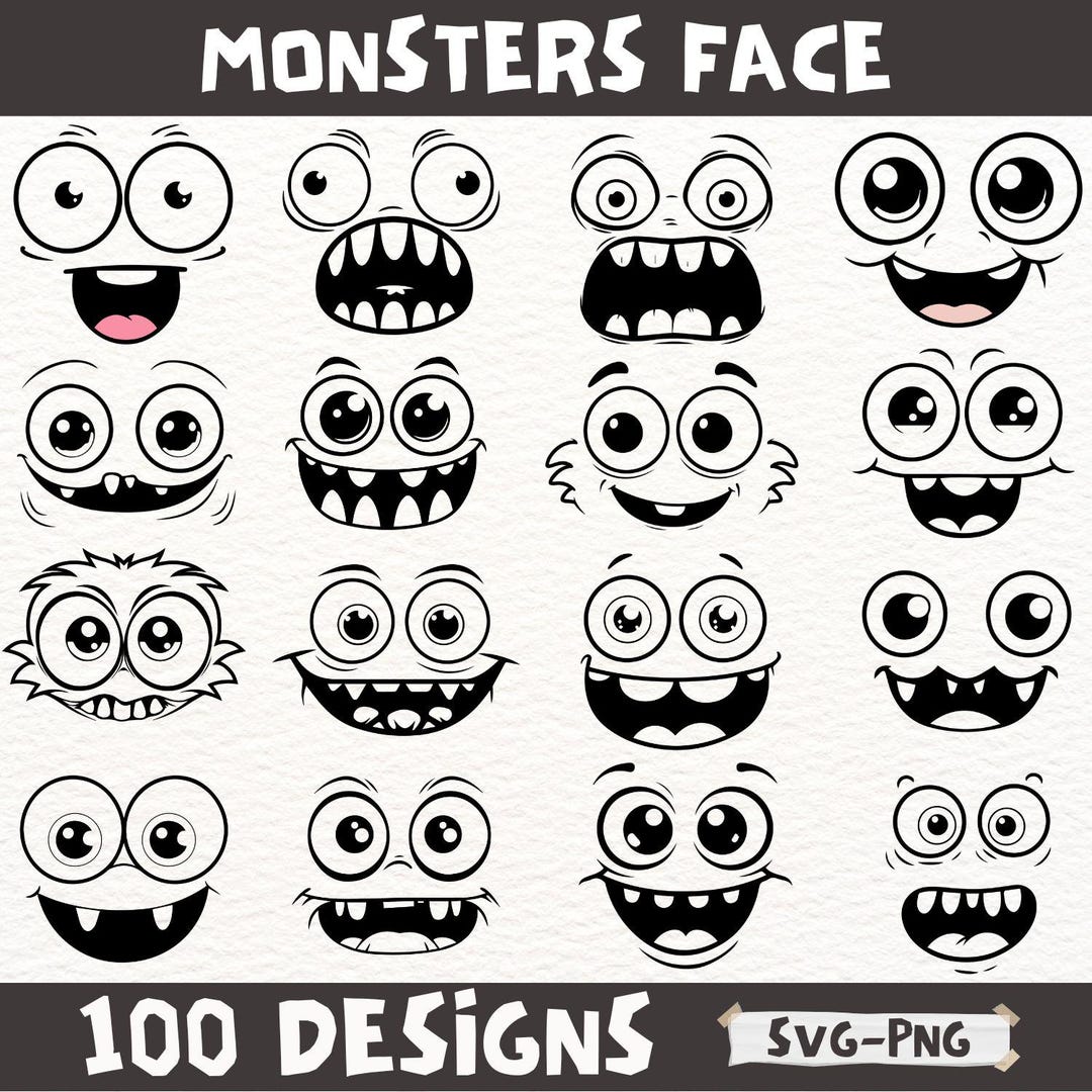 Monster Face SVG Bundle, Cute Monster Face Clipart, Halloween Cartoon ...