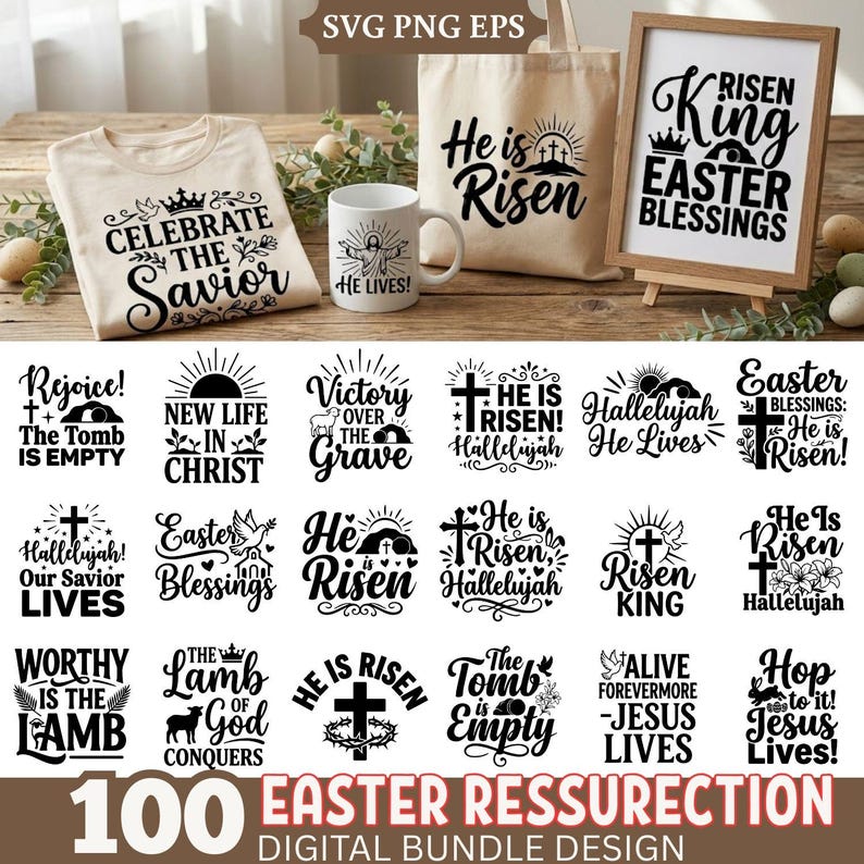 Easter Resurrection SVG Bundle, Christian He is Risen PNG EPS ...
