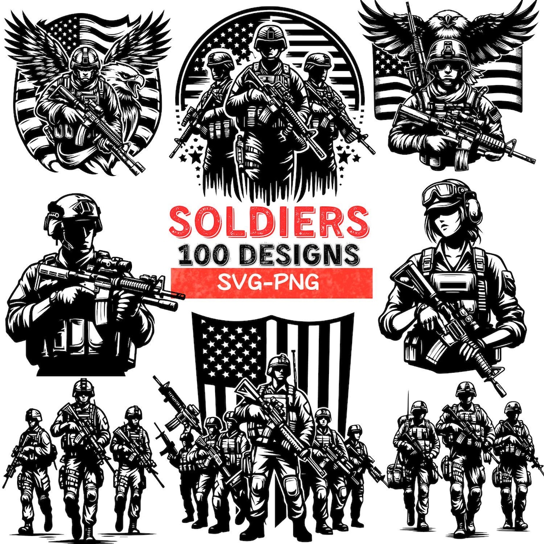 Soldier SVG PNG Bundle, Military Army Clipart, American Soldier Designs ...
