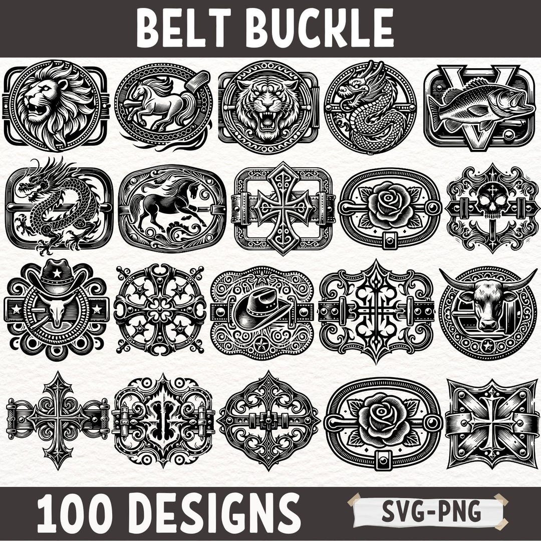Belt Buckle SVG PNG Designs - Western Cowboy Clipart Bundle - Vintage ...