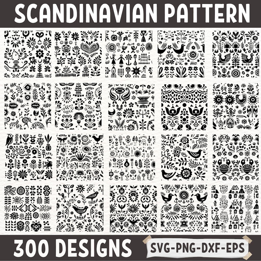 Scandinavian Pattern Designs Bundle | Folk Art Svg Png Dxf Eps for ...