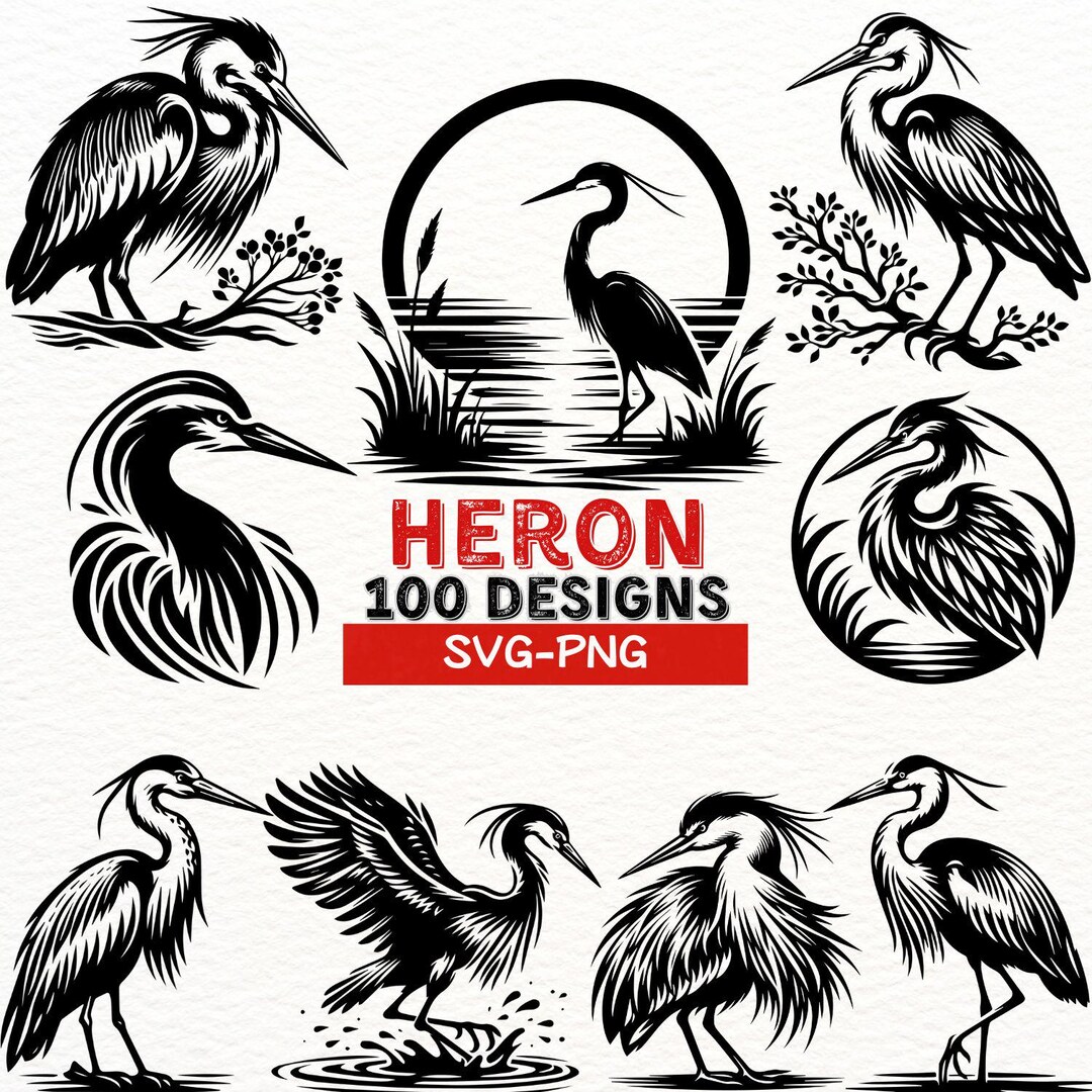 Heron SVG Designs | Elegant Bird Clipart | Heron Silhouette PNG for ...