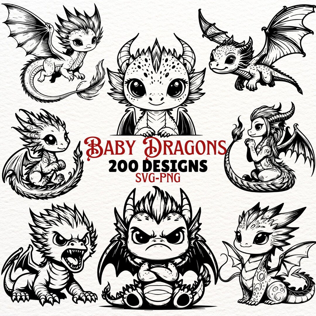 Baby Dragon SVG Bundle - 200 Unique Dragon Designs - Cute Dragon ...