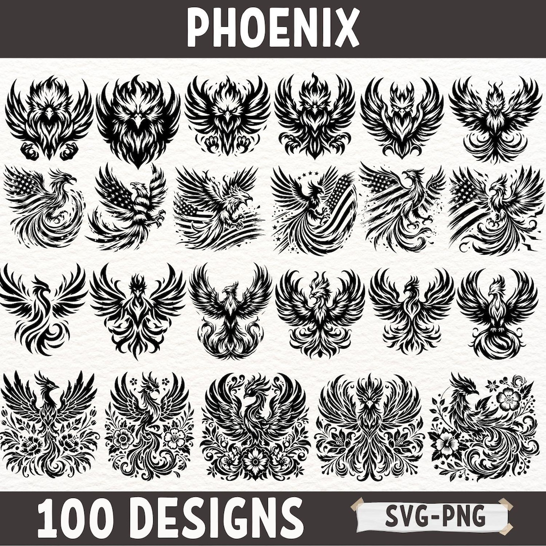 Phoenix SVG Bundle - 100 Majestic Phoenix Clipart Designs for Cricut ...