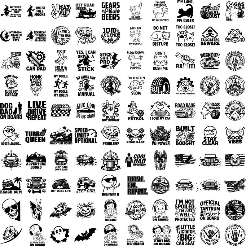 Funny Car Decal Sticker Bundle, Rude Garage Auto Quotes (SVG PNG EPS ...