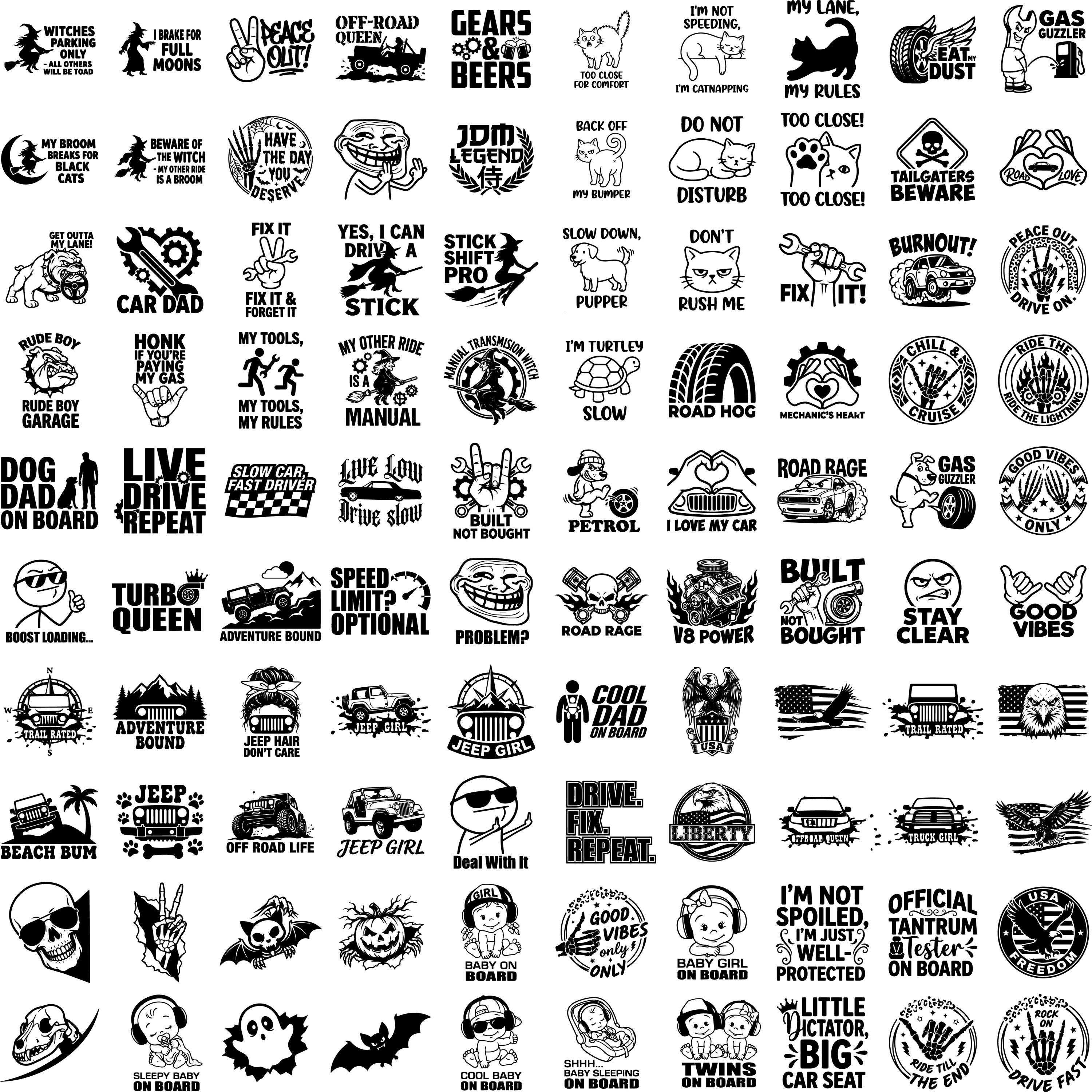 Funny Car Decal Sticker Bundle, Rude Garage Auto Quotes (SVG PNG EPS ...