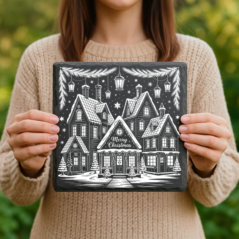 Christmas Slate Engraving PNG Files for Laser, Winter Holiday ...