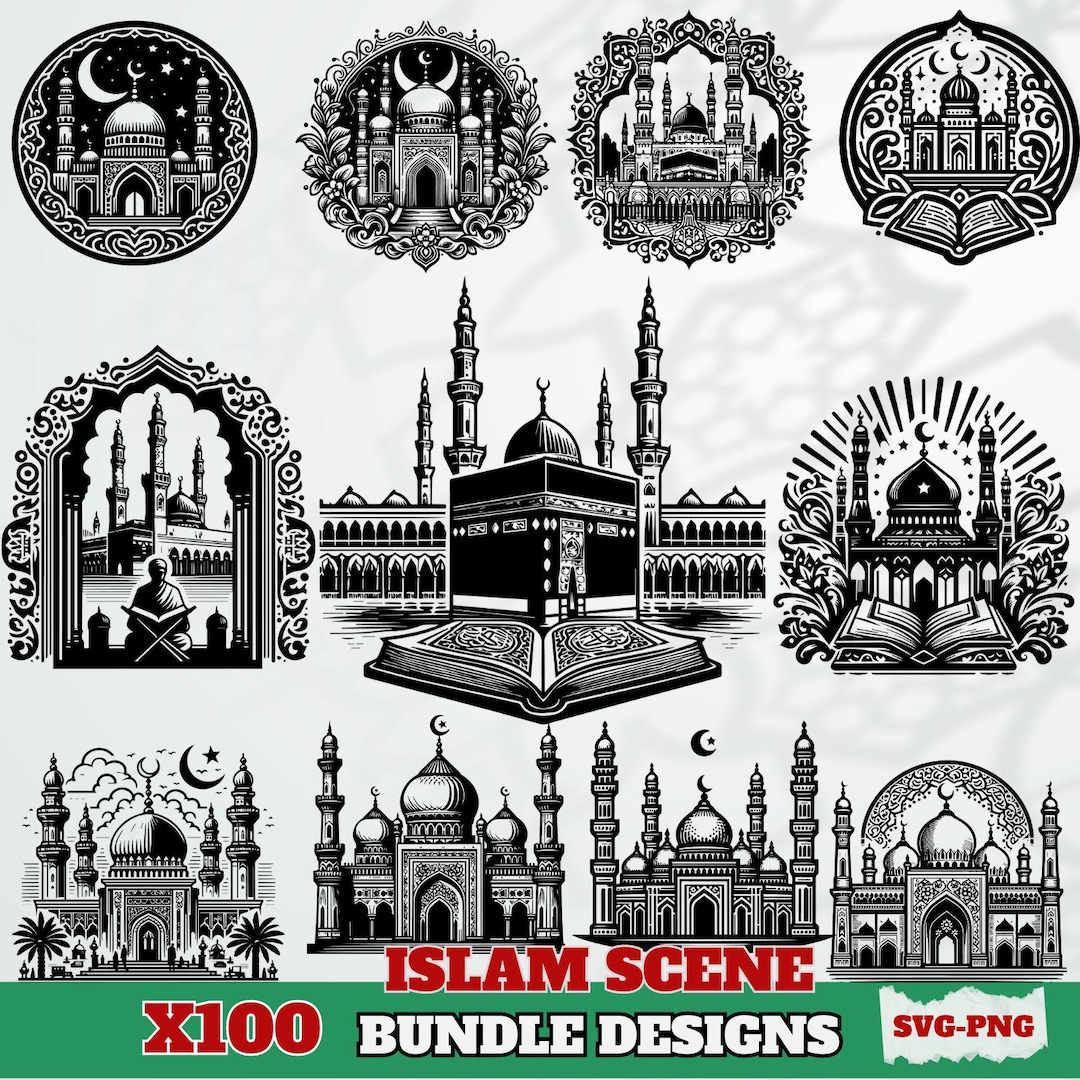Islamic Scene SVG PNG Bundle, 100 Mosque and Quran Designs, Islamic ...