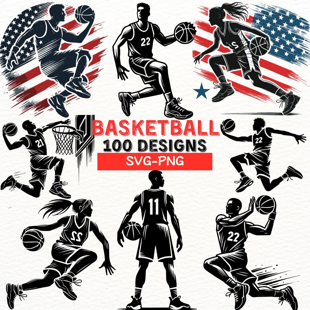 Basketball SVG PNG Bundle, 100 Basketball Player Designs, Slam Dunk ...