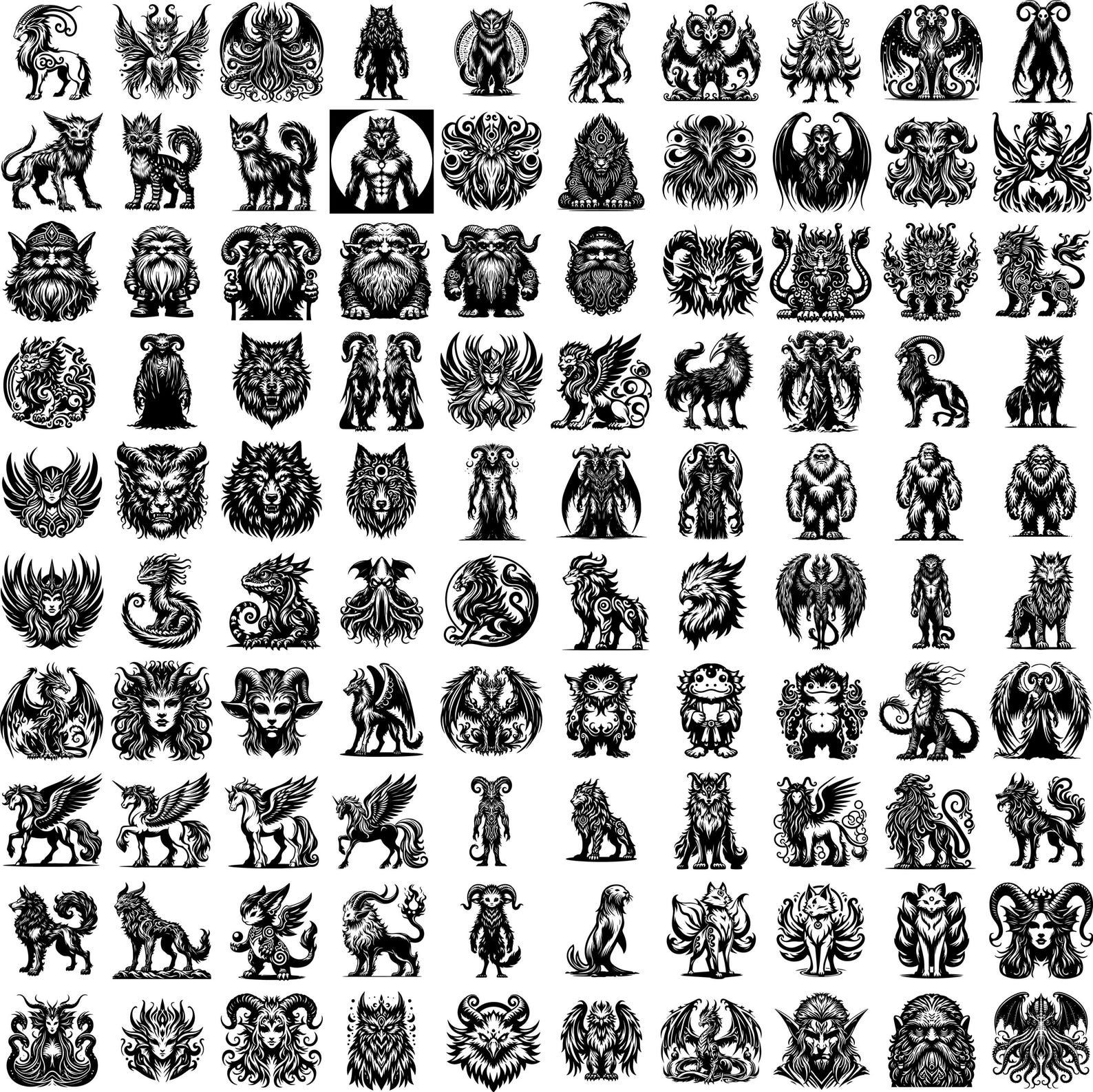 Mythical Creatures SVG Bundle, 165 Fantasy Beast Designs, Gothic ...