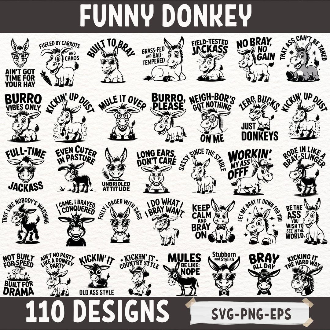 Funny Donkey SVG Bundle With 110 Hilarious Quotes for Cricut and ...