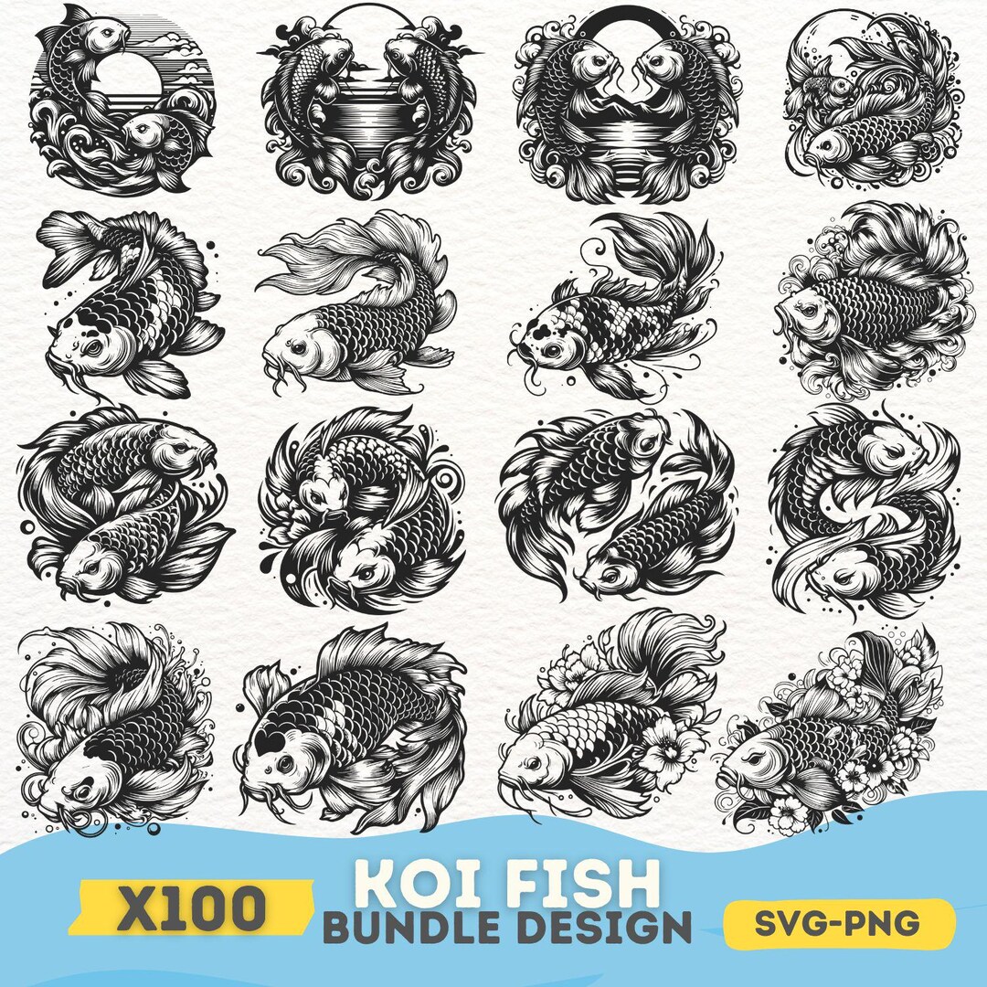 Koi Fish SVG PNG Bundle | Japanese Koi Clipart | Intricate Fish Vector ...