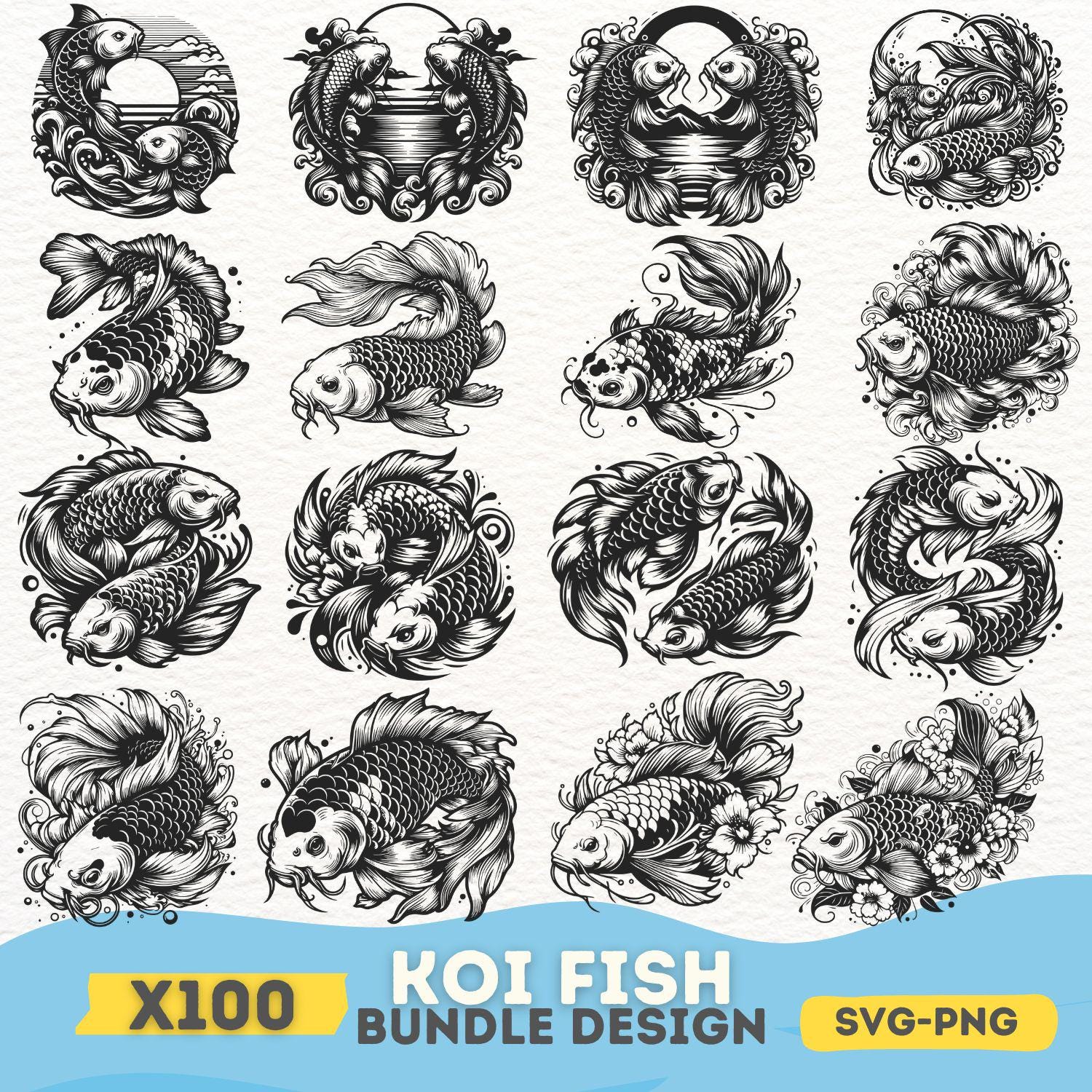 Koi Fish SVG PNG Bundle | Japanese Koi Clipart | Intricate Fish Vector ...