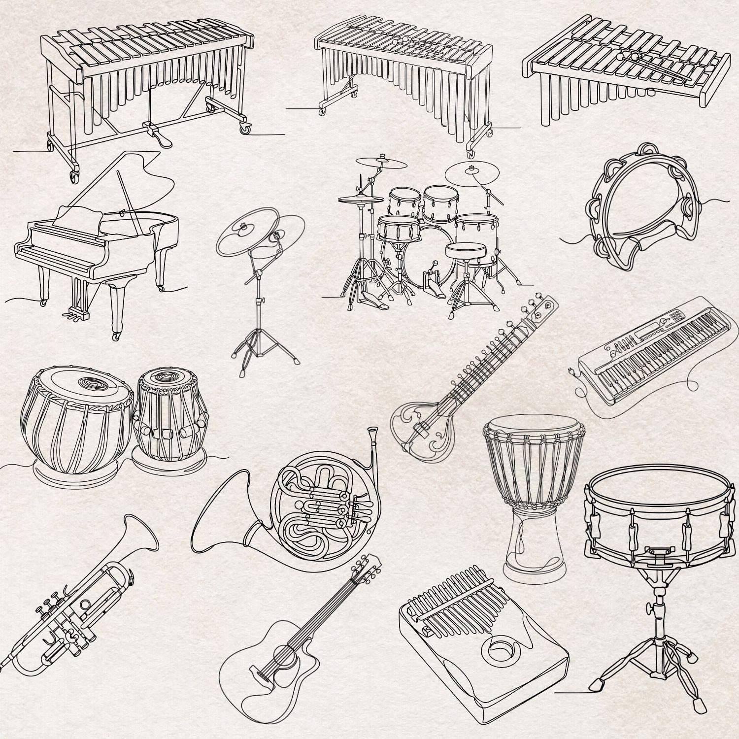 Musical Instruments SVG Bundle 32 Designs, Line Art Music Clipart ...
