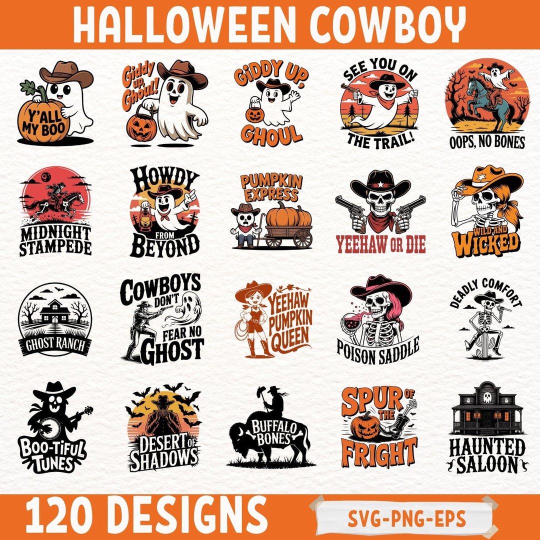 Halloween Cowboy SVG Bundle | 120 Western Ghost Skeleton Pumpkin ...