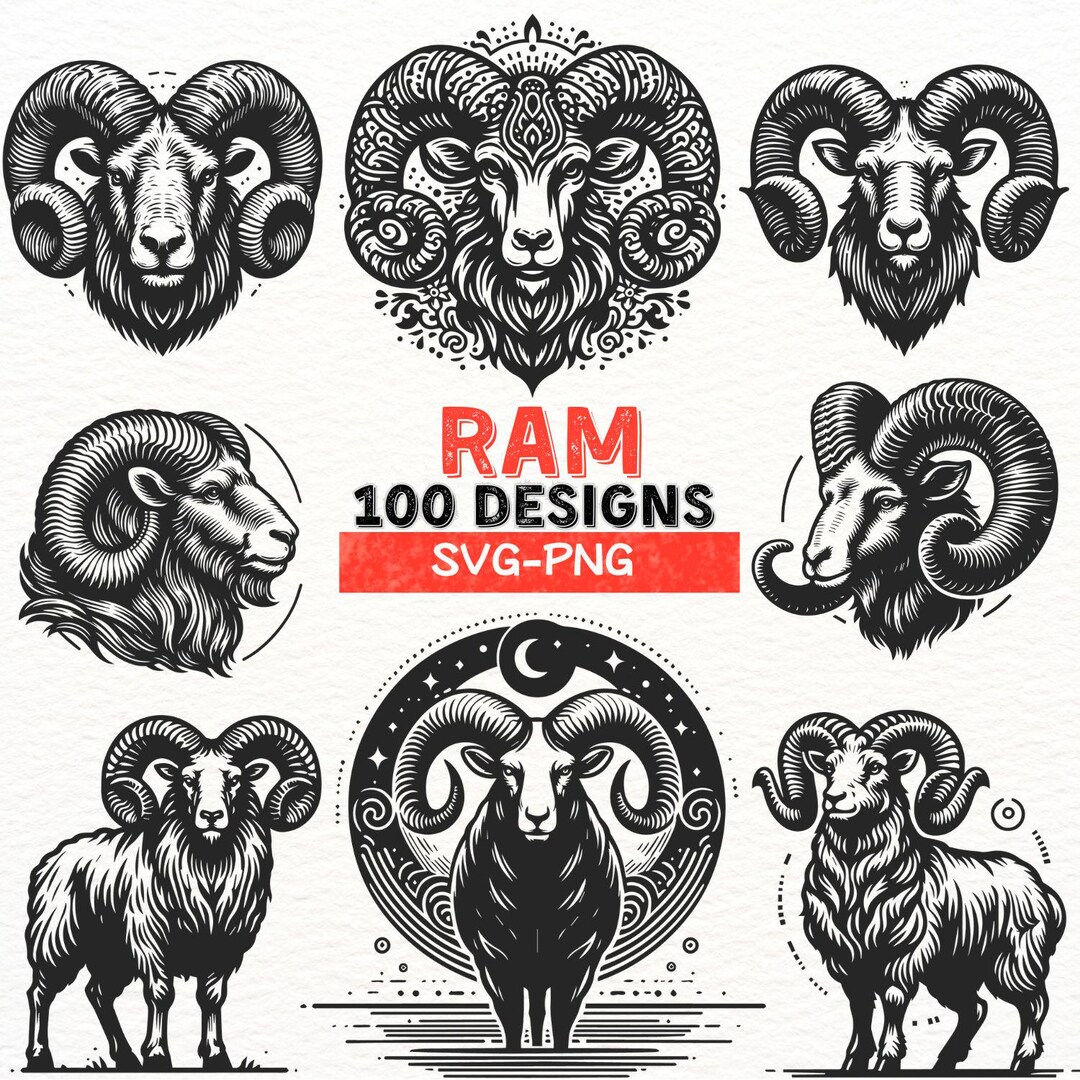 Ram Head SVG Bundle, Ram Mandala Clipart, Ram Skull PNG, Wild Animal ...