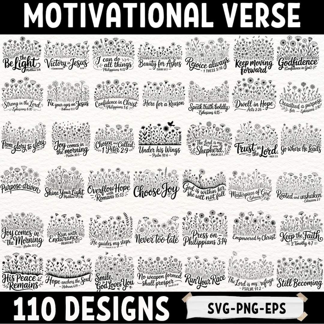 Motivational Bible Verse SVG Bundle Christian Quotes PNG EPS Scripture ...