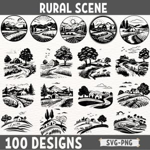 Rural Scene SVG PNG Designs - Farm Landscape Clipart Bundle, Country ...