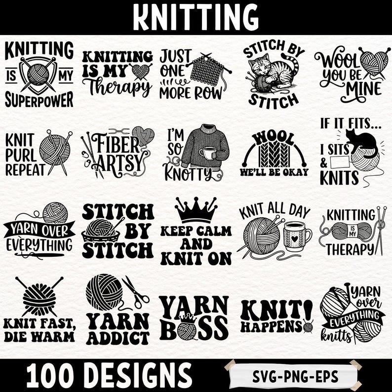 Knitting Quotes SVG Bundle, Funny Knitting Sayings Cut Files, Yarn ...