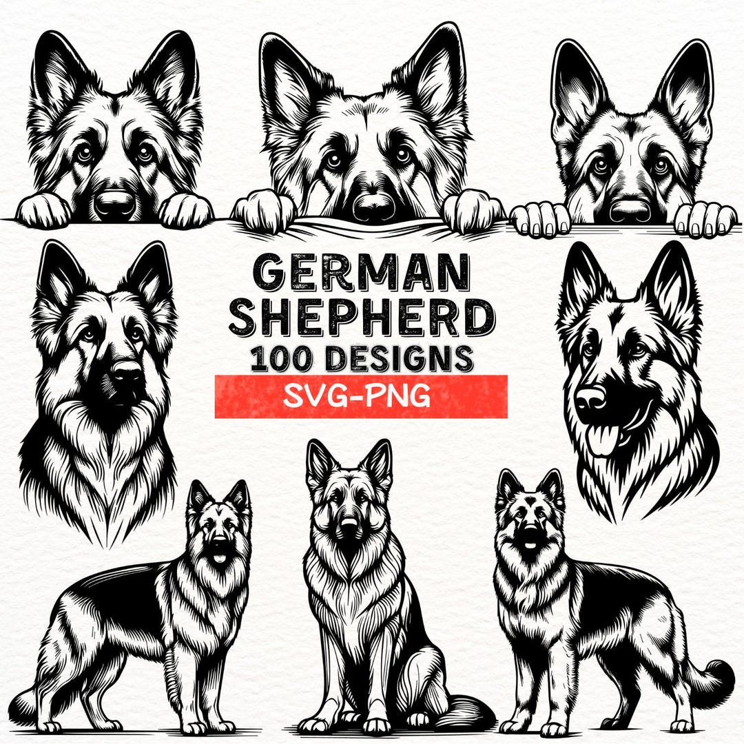 German Shepherd SVG Bundle, 100 Dog Silhouette Designs, German Shepherd ...