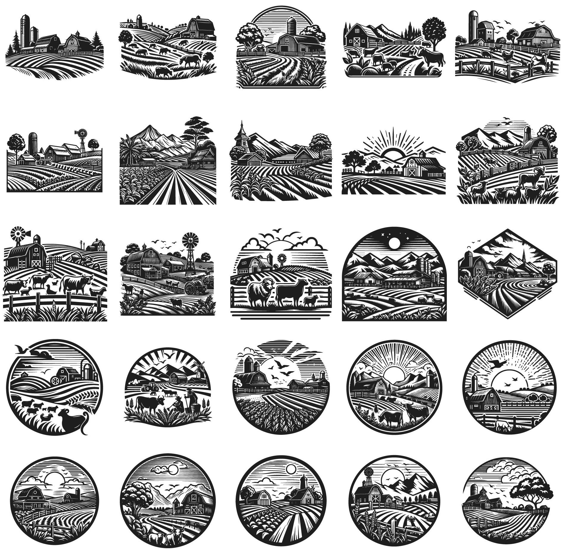 Farm Landscape SVG Bundle 100 Designs, Farmhouse Cut Files, Vintage ...