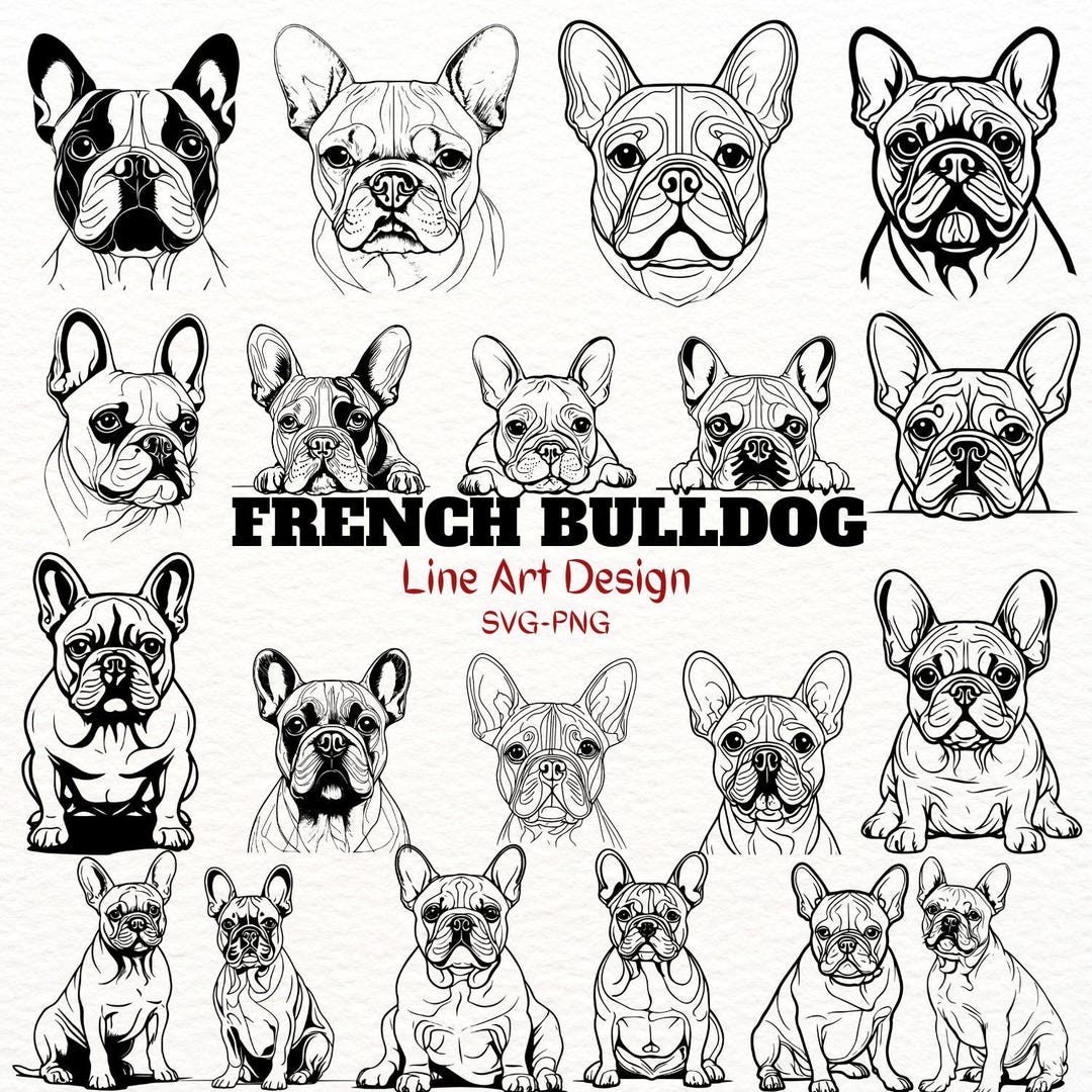 French Bulldog Line Art SVG Bundle | Frenchie Dog Clipart | French ...