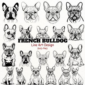 French Bulldog Line Art SVG Bundle | Frenchie Dog Clipart | French ...