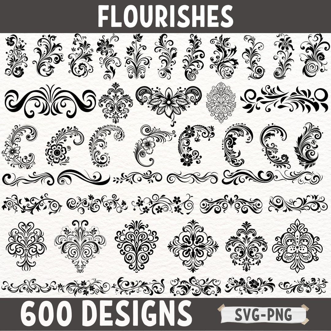 Flourish SVG Designs for Cricut and Silhouette | Ornamental Floral PNG ...