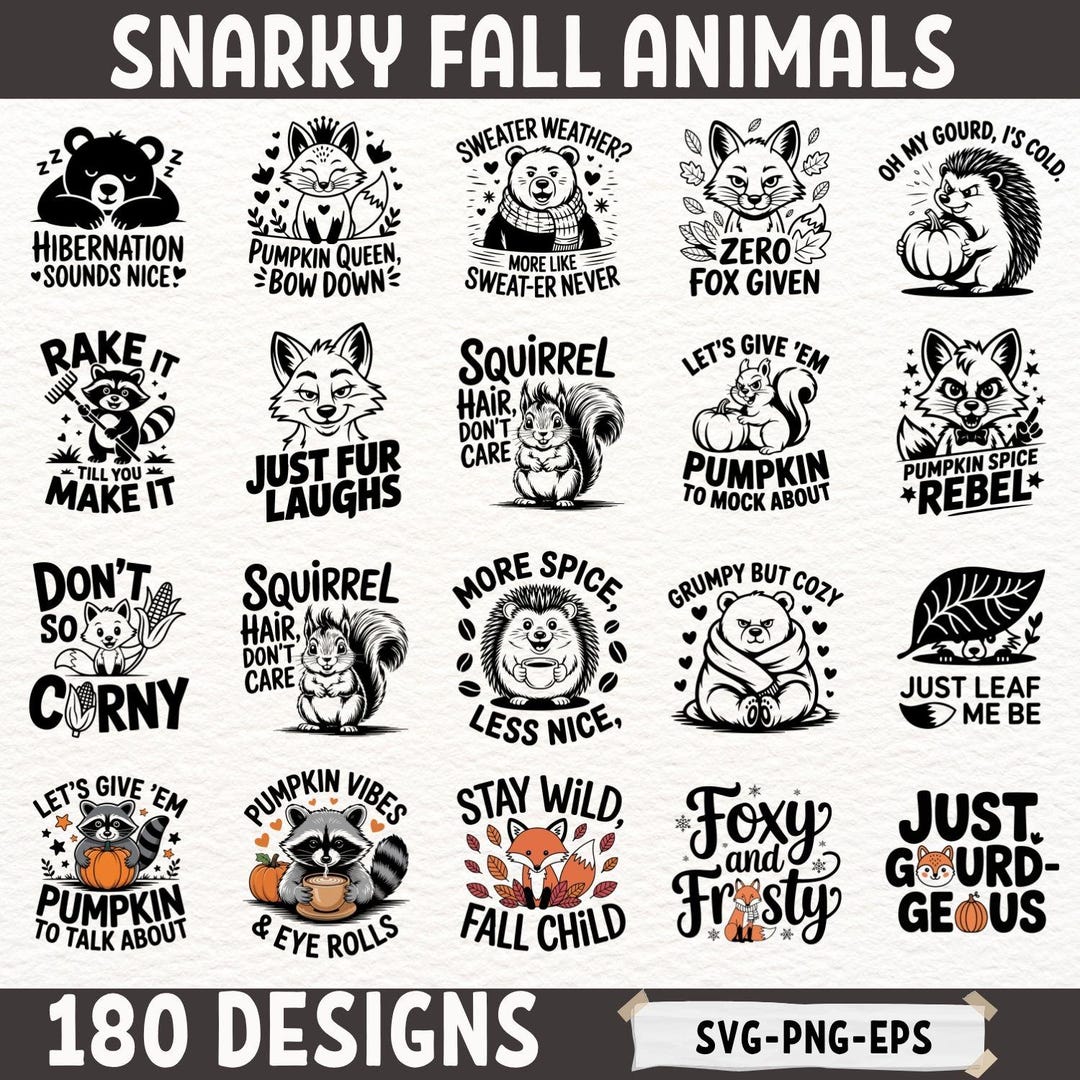 Snarky Fall Animals SVG Bundle | Funny Autumn Animal Quotes | Pumpkin ...