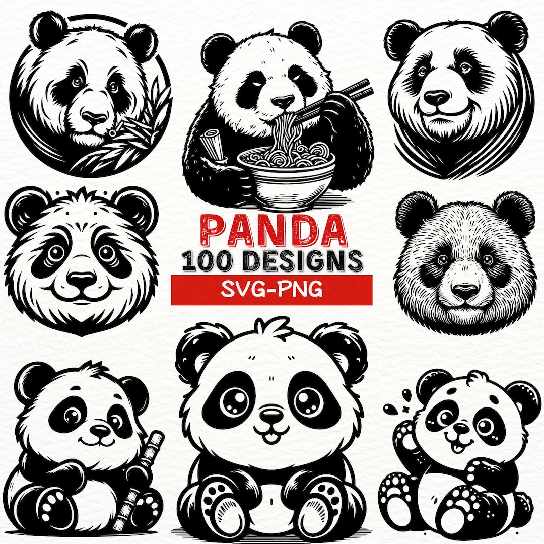 Panda SVG Designs Bundle | Cute Panda Clipart | Bamboo Lover Digital ...
