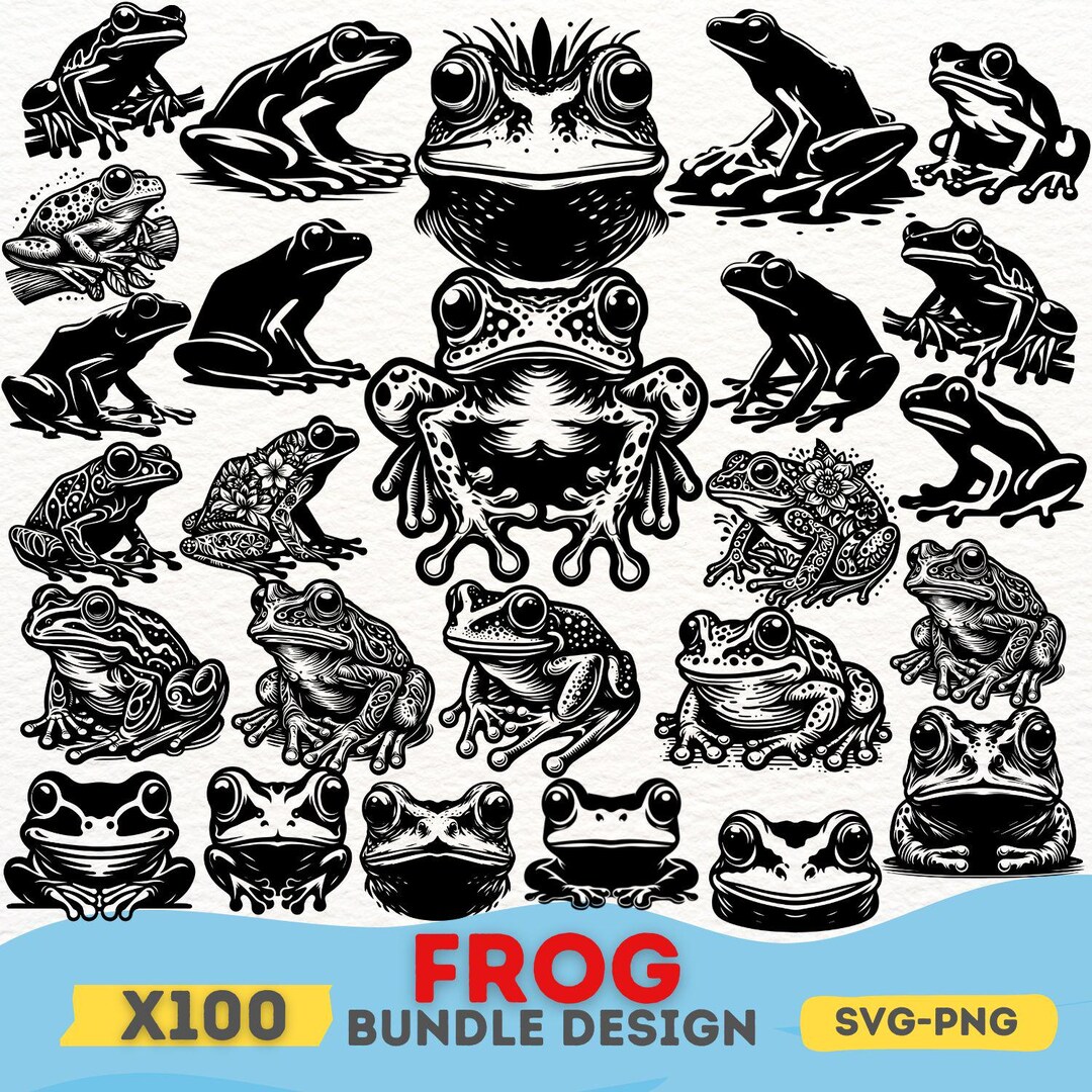 Frog SVG Bundle - 100 Detailed Frog Designs - Amphibian Clipart for ...