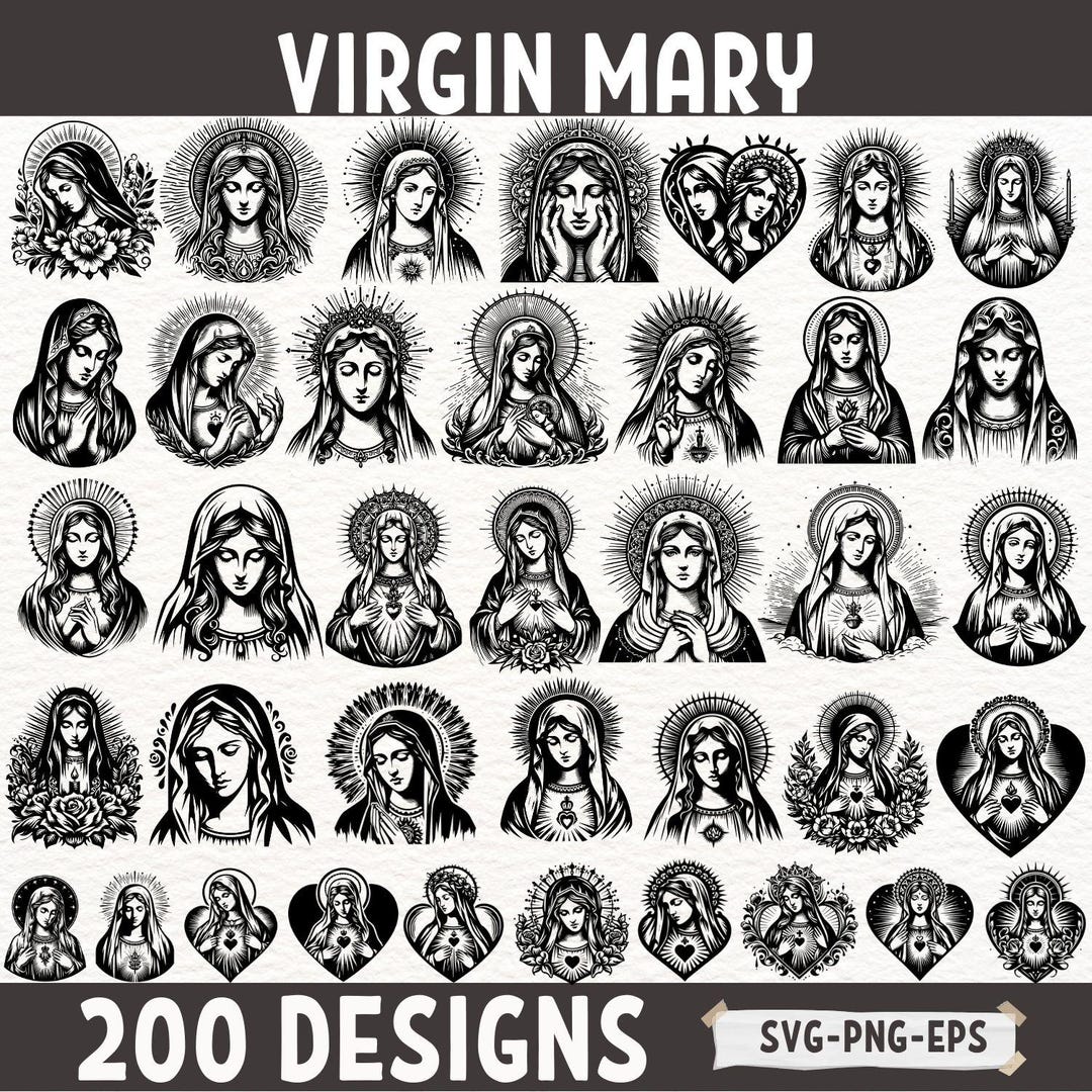 Virgin Mary SVG Bundle | 200 Religious Blessed Virgin Mary Clipart ...