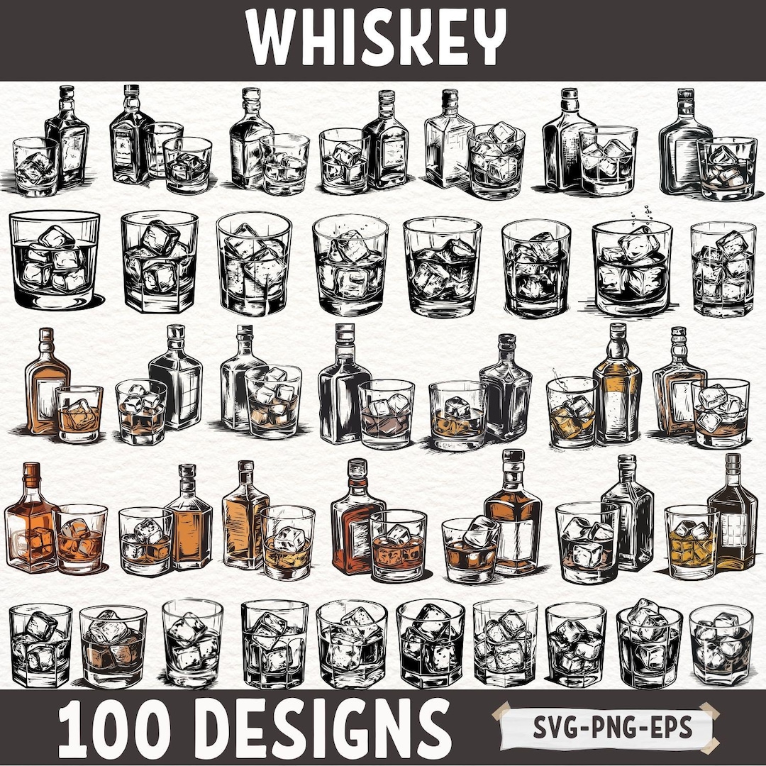 Whiskey Glass SVG Bundle, Bourbon Glass PNG, Liquor Bottle Clipart ...