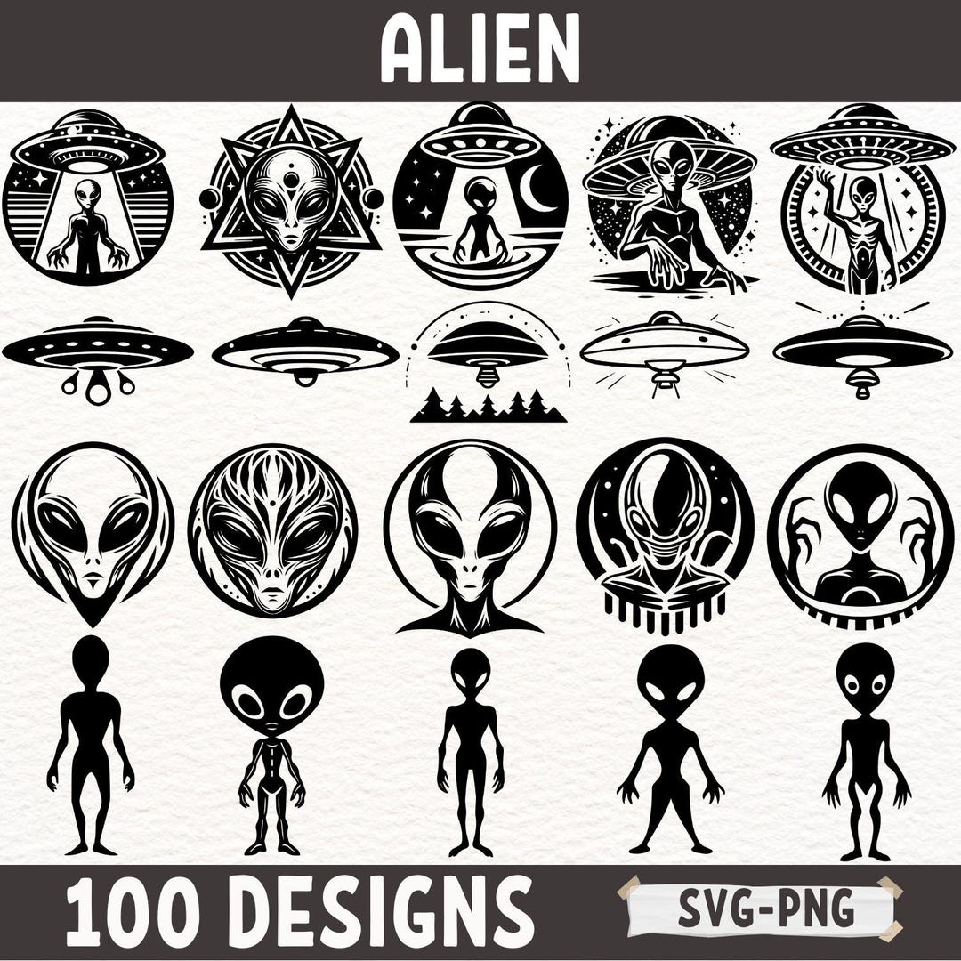 Alien SVG Bundle, UFO Clipart Designs, Extraterrestrial Silhouettes ...