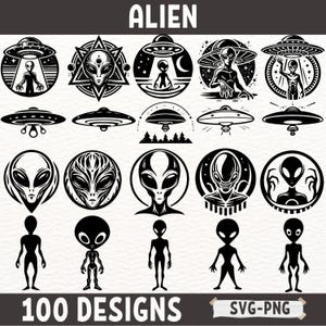 Alien SVG Bundle, UFO Clipart Designs, Extraterrestrial Silhouettes ...