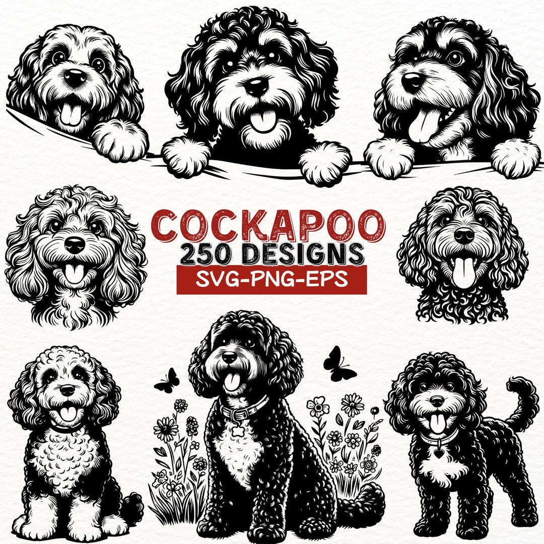 Cockapoo Dog SVG Bundle, 250 Cockapoo PNG Clipart, Cute Cockapoo Vector ...