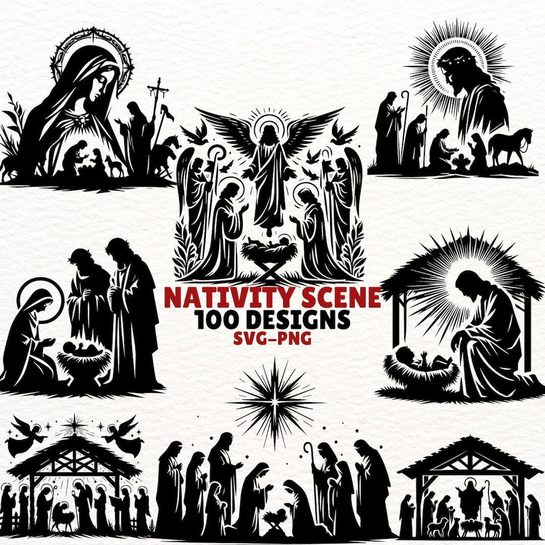 Nativity Scene SVG Bundle, 100 Religious Designs, PNG Clipart ...