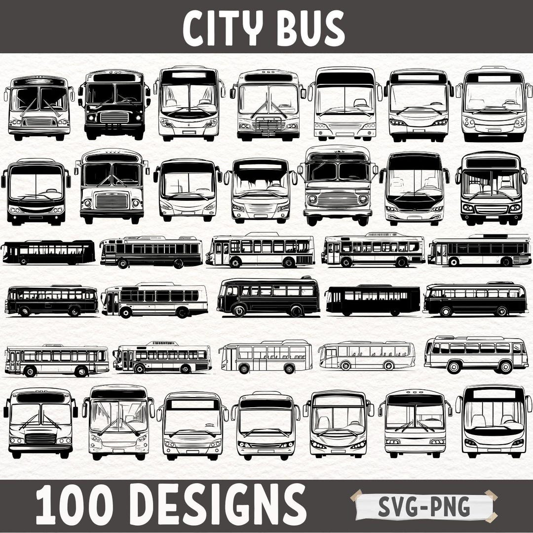 City Bus SVG Bundle | 100 Unique Bus Designs for Cricut, Silhouette ...