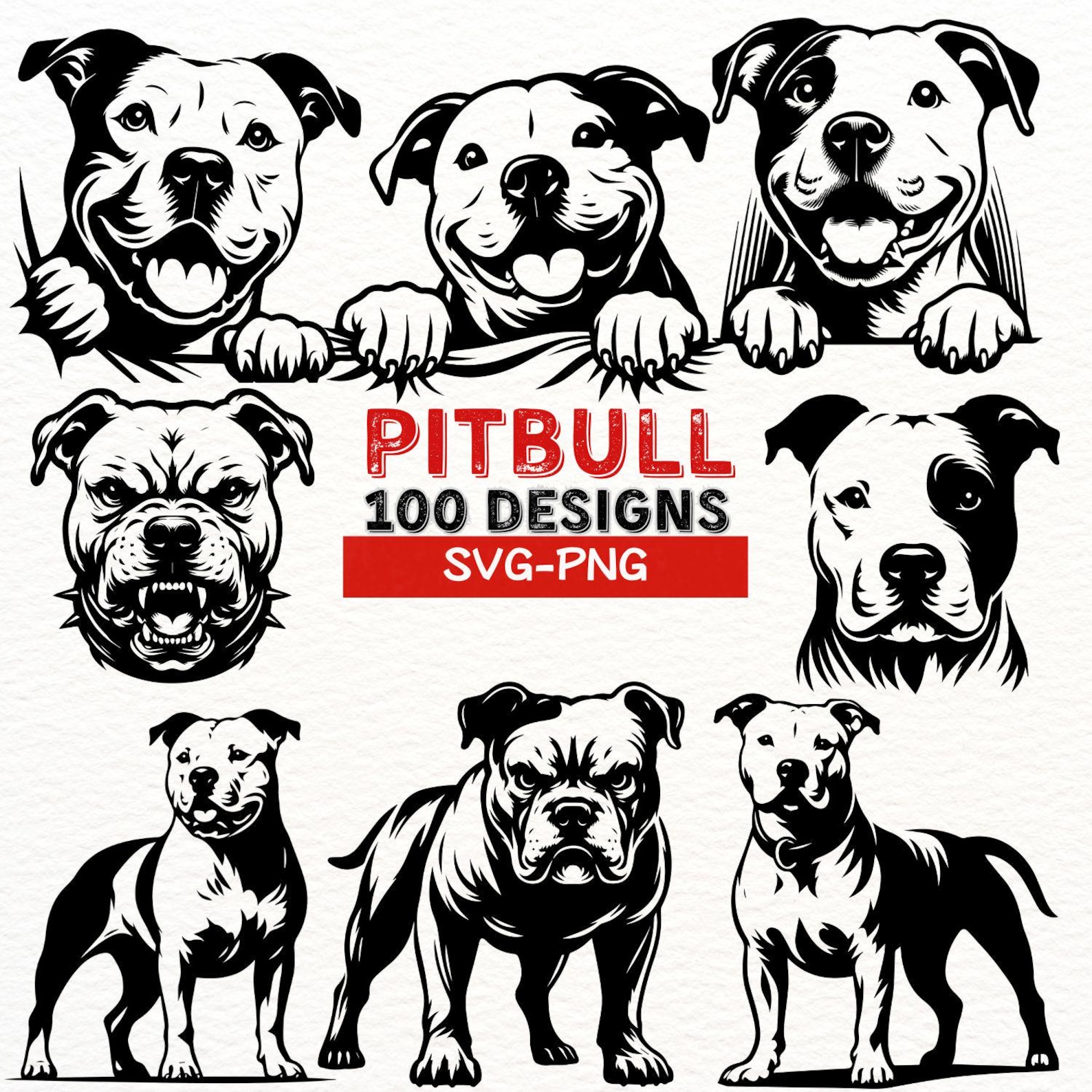Pitbull Dog SVG Bundle, Pitbull Clipart PNG, Dog Lover Cut Files ...