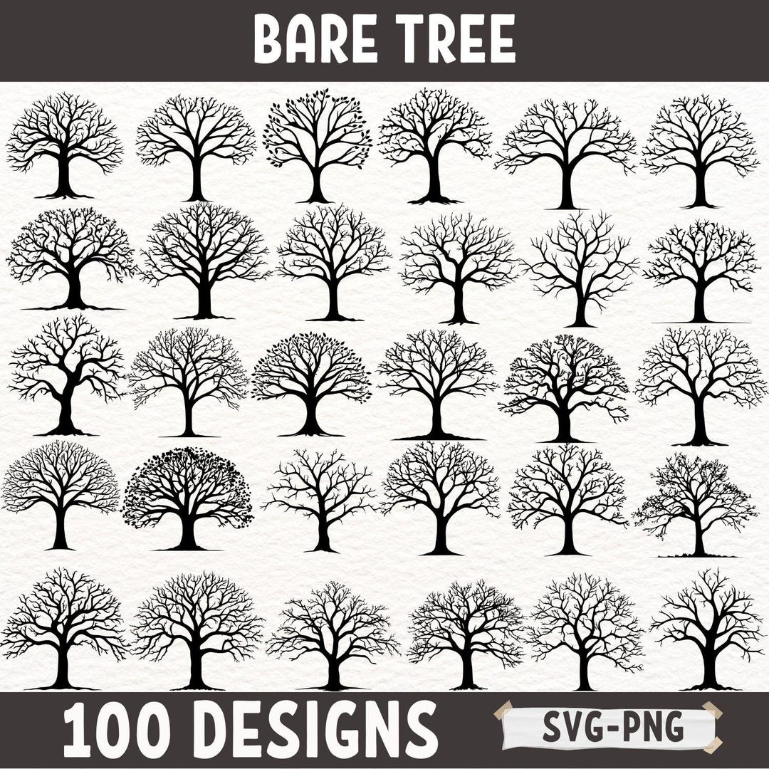 Bare Tree SVG Bundle, 100 Tree Silhouette Designs, Leafless Tree ...