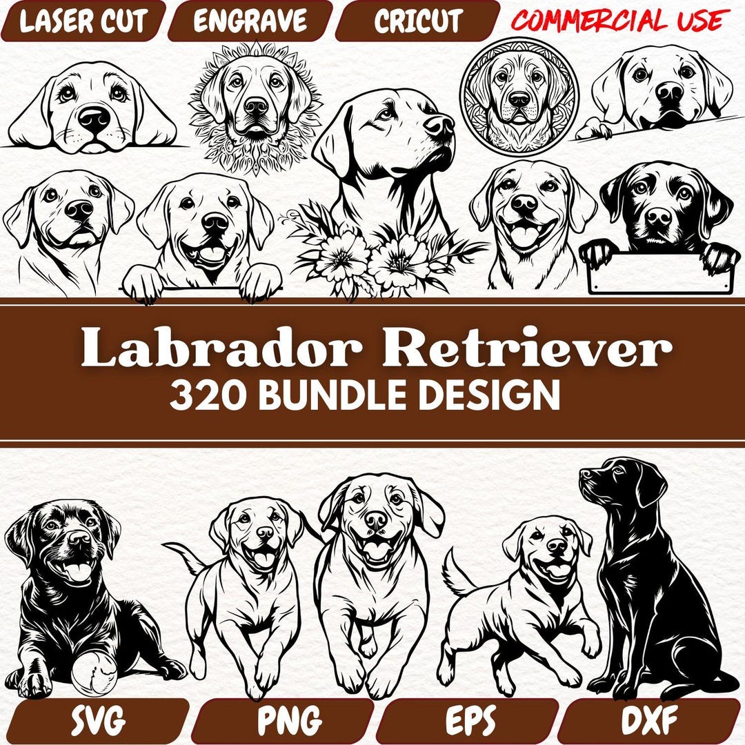 Labrador Retriever SVG Bundle, 320 Dog Clipart Designs, Engraving Cut ...