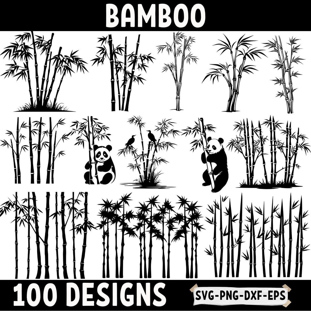 Bamboo SVG Bundle, 100 Bamboo and Panda Clipart, Bamboo Silhouette ...